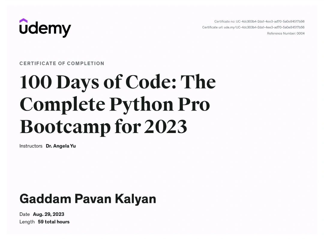 Pavan Kalyan on LinkedIn: #udemy #100_days_of_python #python Pavan Kalyan on LinkedIn: #udemy #100_days_of_python #python