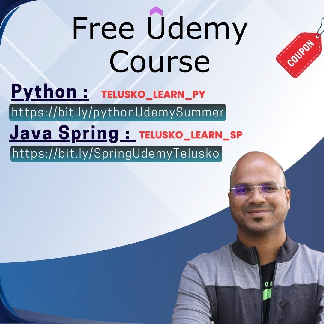 Navin Reddy on LinkedIn: #java #python #spring #telusko | 56 comments Navin Reddy on LinkedIn: #java #python #spring #telusko | 56 comments