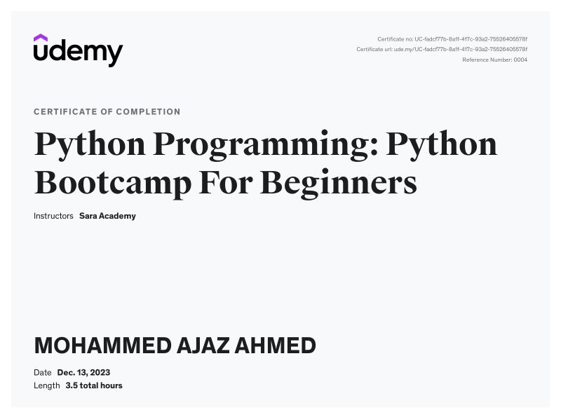MOHAMMED AJAZ AHMED on LinkedIn: #python MOHAMMED AJAZ AHMED on LinkedIn: #python