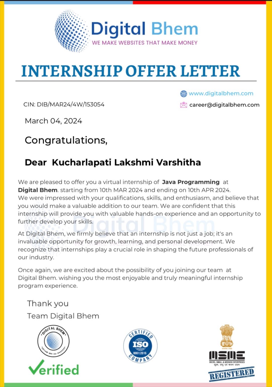 Lakshmi Varshitha Kucharlapati on LinkedIn: #digitalbhem Lakshmi Varshitha Kucharlapati on LinkedIn: #digitalbhem