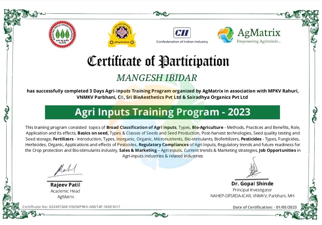 Mangesh Ibidar on LinkedIn: 3 Days Agri-Inputs Training Program ... Mangesh Ibidar on LinkedIn: 3 Days Agri-Inputs Training Program ...