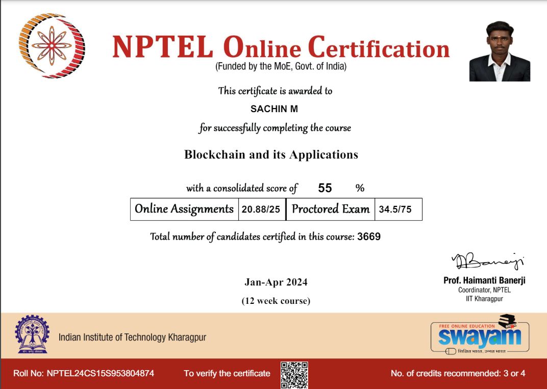 Sachin .M on LinkedIn: #blockchain #nptel #continuouslearning # ... Sachin .M on LinkedIn: #blockchain #nptel #continuouslearning # ...