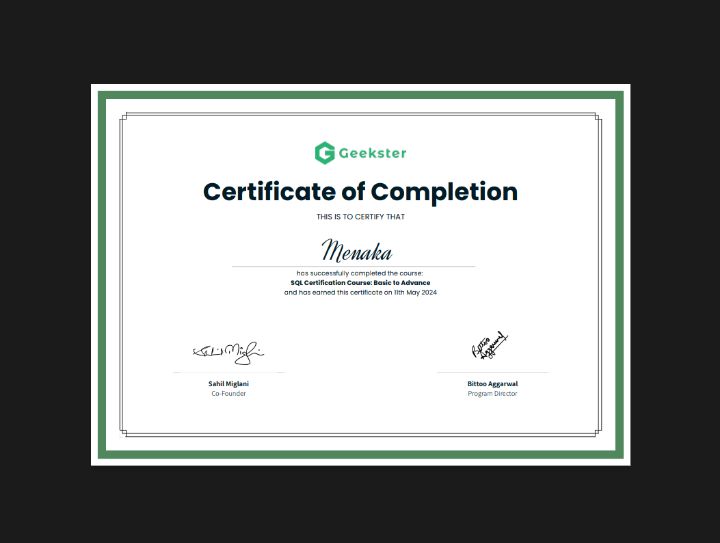 Menaka Saravanan on LinkedIn: #sql #certification #geekster Menaka Saravanan on LinkedIn: #sql #certification #geekster