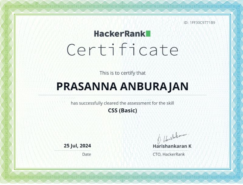 PRASANNA ANBURAJAN on LinkedIn: #css #hackerrank #certification # ... PRASANNA ANBURAJAN on LinkedIn: #css #hackerrank #certification # ...