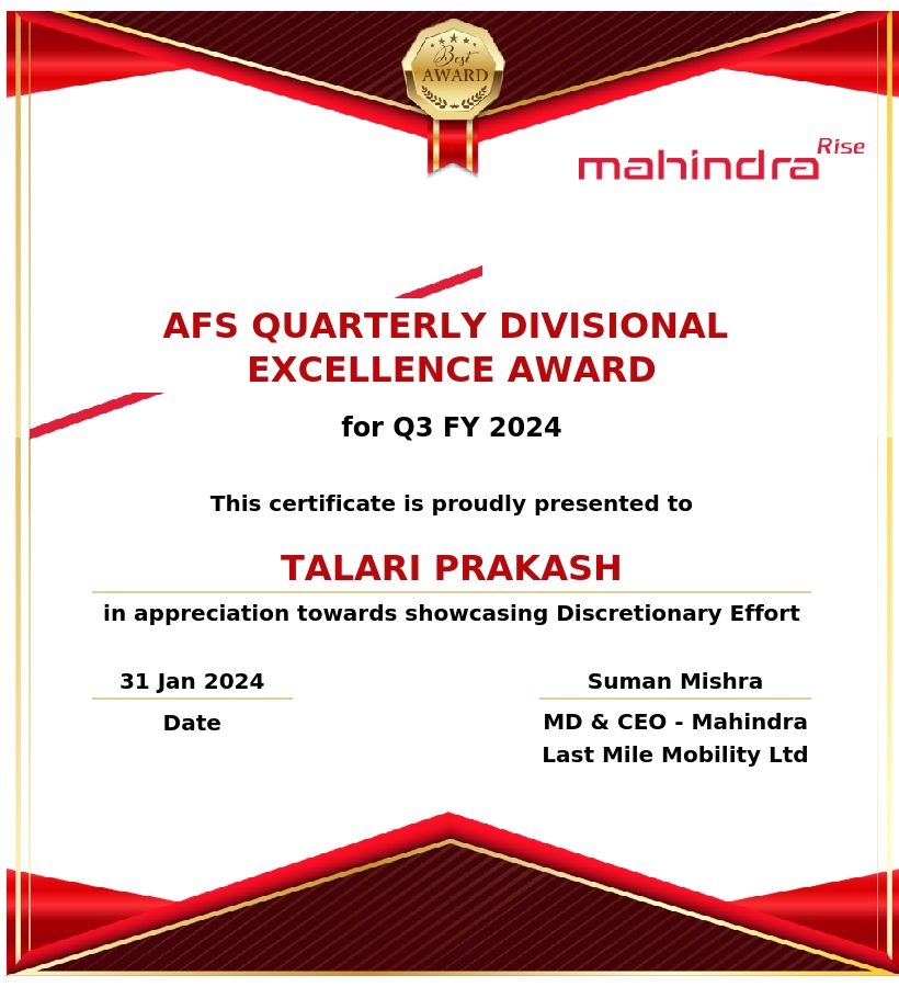 Bhanu Prakash Talari on LinkedIn: #mahindrarise #excellenceaward # ... Bhanu Prakash Talari on LinkedIn: #mahindrarise #excellenceaward # ...