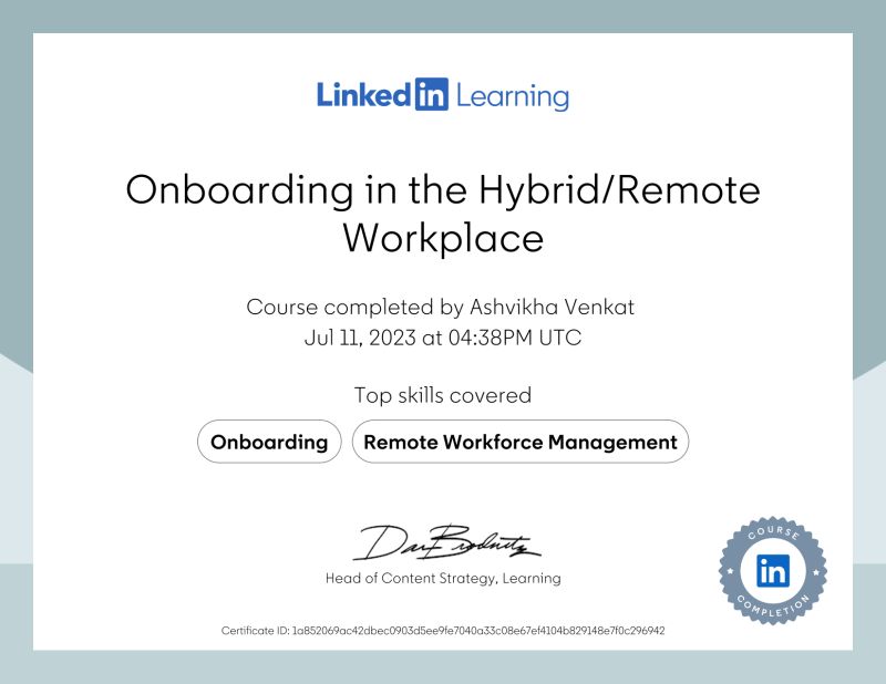 Ashvikha Venkat on LinkedIn: Certificate of Completion Ashvikha Venkat on LinkedIn: Certificate of Completion