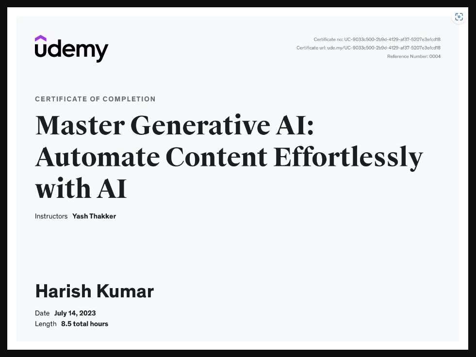 Harish Kumar.P on LinkedIn: #udemy #mastergenerativeaiautomate # ... Harish Kumar.P on LinkedIn: #udemy #mastergenerativeaiautomate # ...