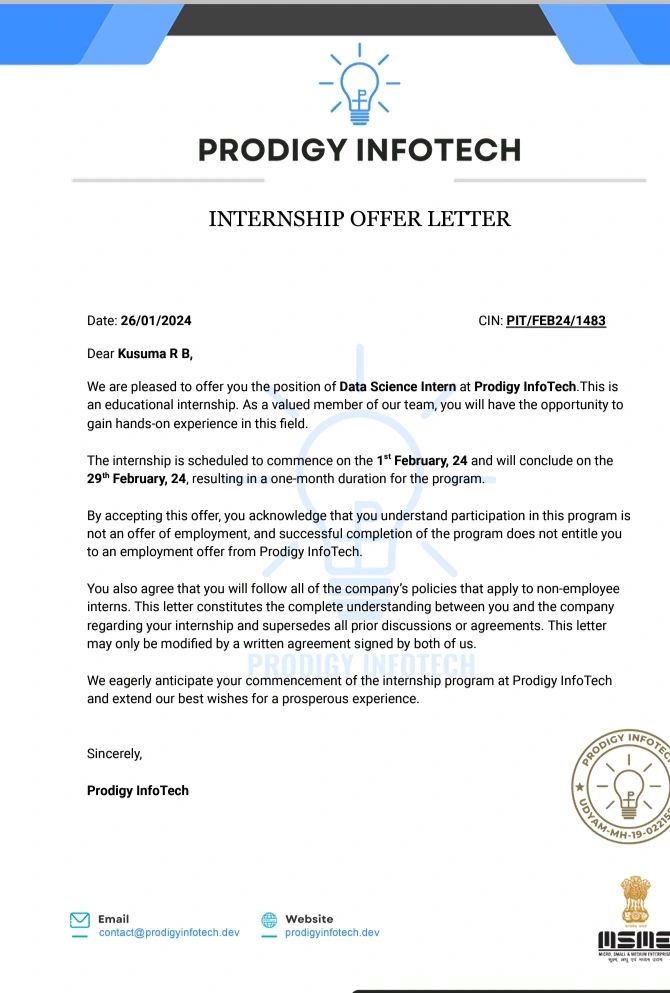 Kusuma R.B on LinkedIn: I got an Internship offer letter from Prodigy ... Kusuma R.B on LinkedIn: I got an Internship offer letter from Prodigy ...