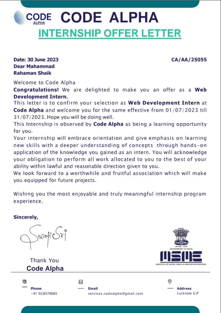 Mahammad Rahaman Shaik on LinkedIn: #codealpha #internship # ... Mahammad Rahaman Shaik on LinkedIn: #codealpha #internship # ...