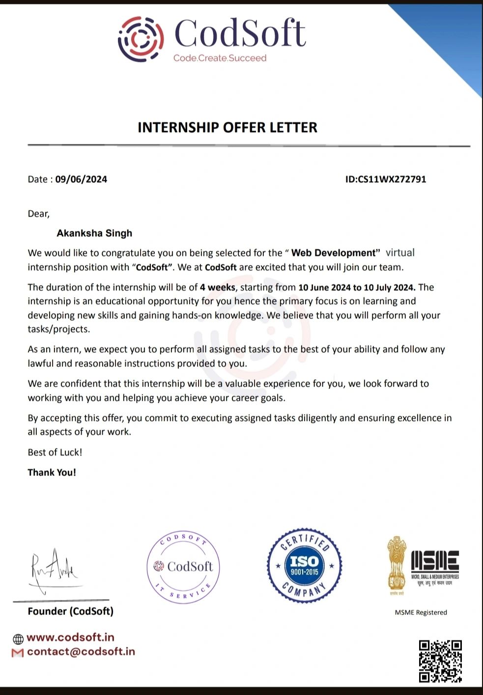 Akanksha Singh on LinkedIn: #internshipopportunity #webdev #codsoft # ... Akanksha Singh on LinkedIn: #internshipopportunity #webdev #codsoft # ...