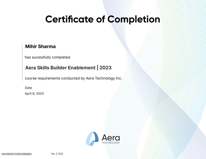 Mihir Sharma on LinkedIn: New certification: Aera Skills Builder ... Mihir Sharma on LinkedIn: New certification: Aera Skills Builder ...
