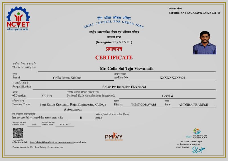 Golla Sai Teja Viswanath on LinkedIn: #solar #skill #n #pmkvy #scgj #scgj Golla Sai Teja Viswanath on LinkedIn: #solar #skill #n #pmkvy #scgj #scgj