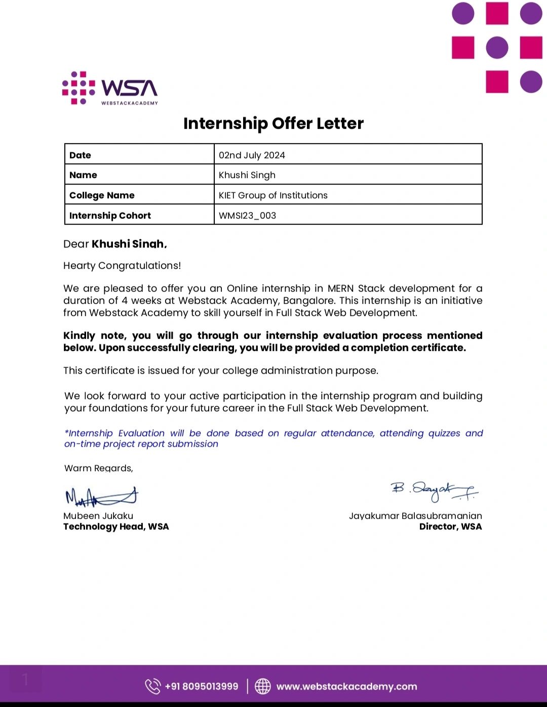 Khushi Singh on LinkedIn: #internship #webstackacademy #emerxte #mern # ... Khushi Singh on LinkedIn: #internship #webstackacademy #emerxte #mern # ...