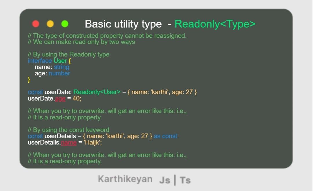 Karthikeyan Ganesh sankar on LinkedIn: #typescript #readonly #property Karthikeyan Ganesh sankar on LinkedIn: #typescript #readonly #property