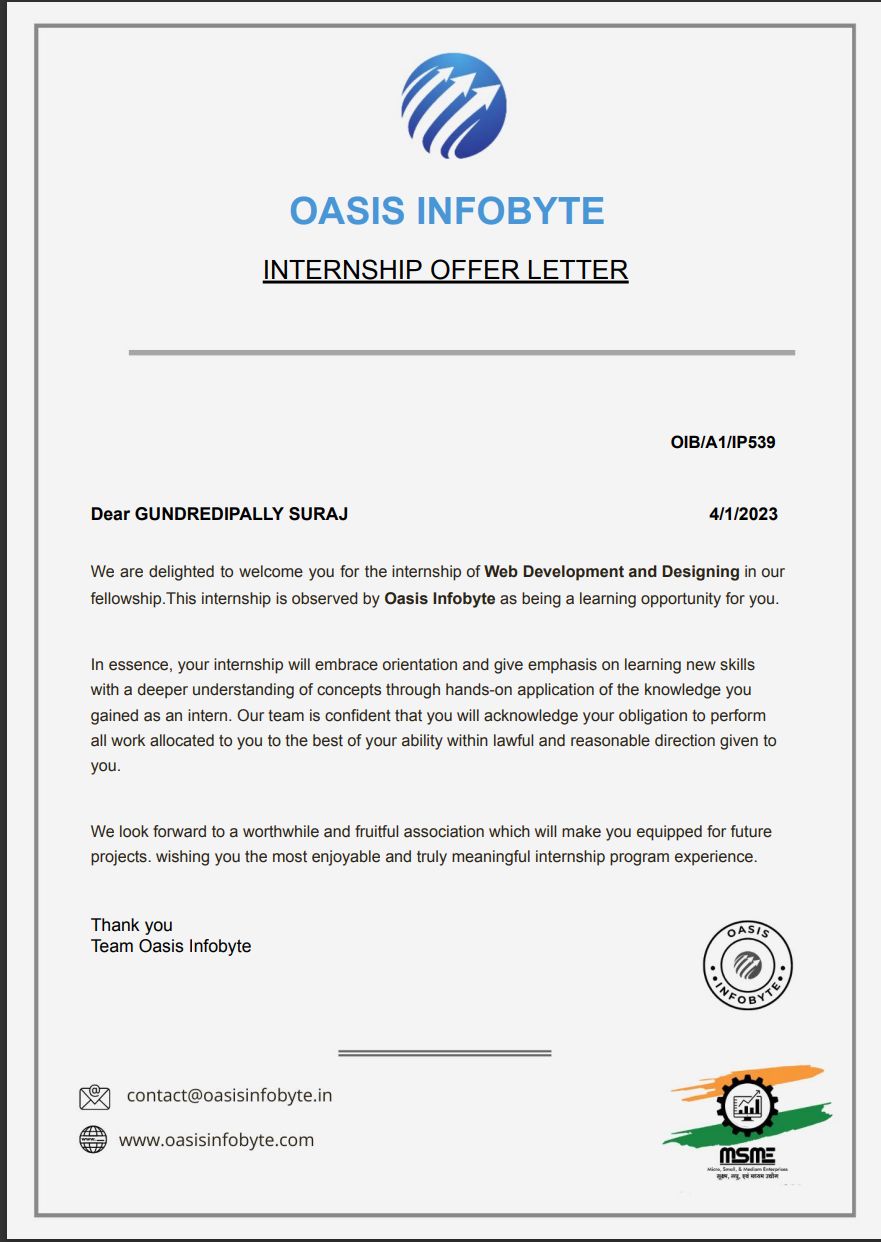 Suraj Gundredipally on LinkedIn: #oasisinfobyte #webdevelopment #design Suraj Gundredipally on LinkedIn: #oasisinfobyte #webdevelopment #design
