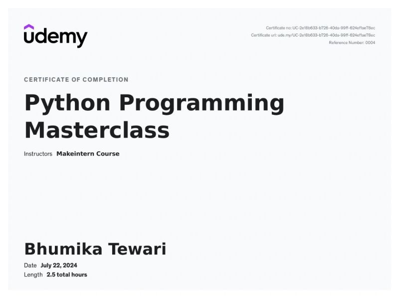 BHUMIKA TEWARI on LinkedIn: #python #programming #udemy #techskills BHUMIKA TEWARI on LinkedIn: #python #programming #udemy #techskills