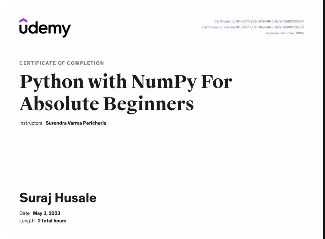 Suraj Husale on LinkedIn: #udemy #python #numpy #udemy Suraj Husale on LinkedIn: #udemy #python #numpy #udemy