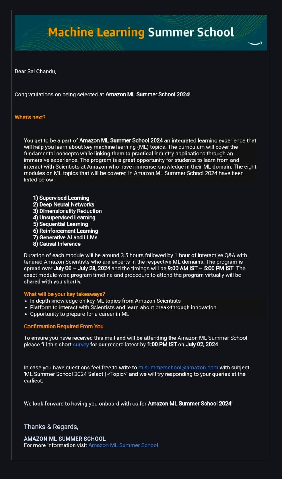 Sai chandu Pattipati on LinkedIn: #amazonmlsummerschool2024 # ... Sai chandu Pattipati on LinkedIn: #amazonmlsummerschool2024 # ...