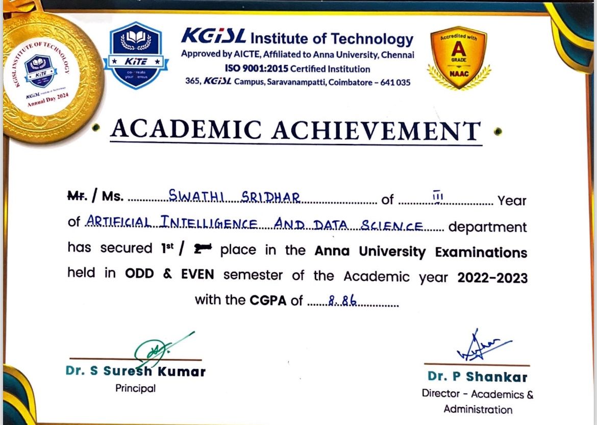 swathi sridhar on LinkedIn: #achievementunlocked #topoftheclass swathi sridhar on LinkedIn: #achievementunlocked #topoftheclass