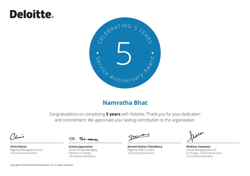 Namratha N Bhat on LinkedIn: #5years #workanniversary #gratitude #thankful Namratha N Bhat on LinkedIn: #5years #workanniversary #gratitude #thankful