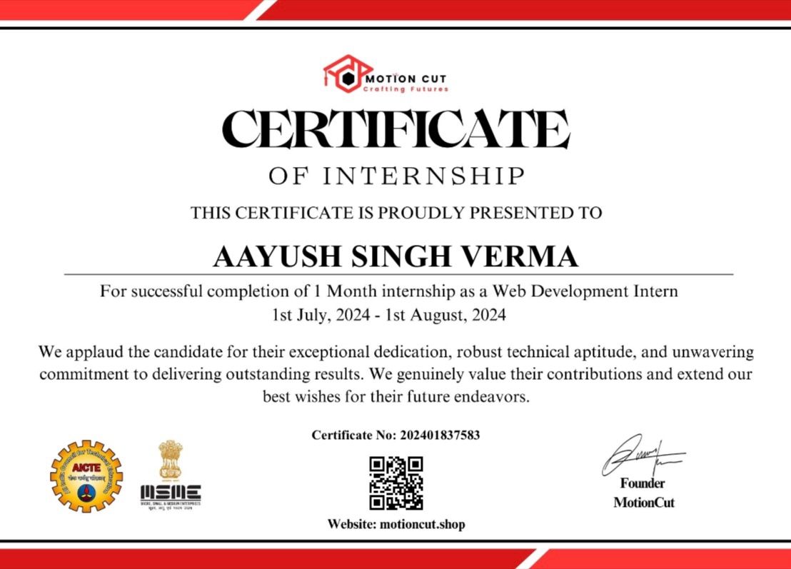 Aayush Singh Verma on LinkedIn: #internship #webdeveloper #motioncut # ... Aayush Singh Verma on LinkedIn: #internship #webdeveloper #motioncut # ...