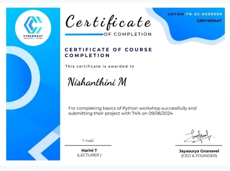 Nishanthini Murugan on LinkedIn: #python #coursecompletion #learning # ... Nishanthini Murugan on LinkedIn: #python #coursecompletion #learning # ...