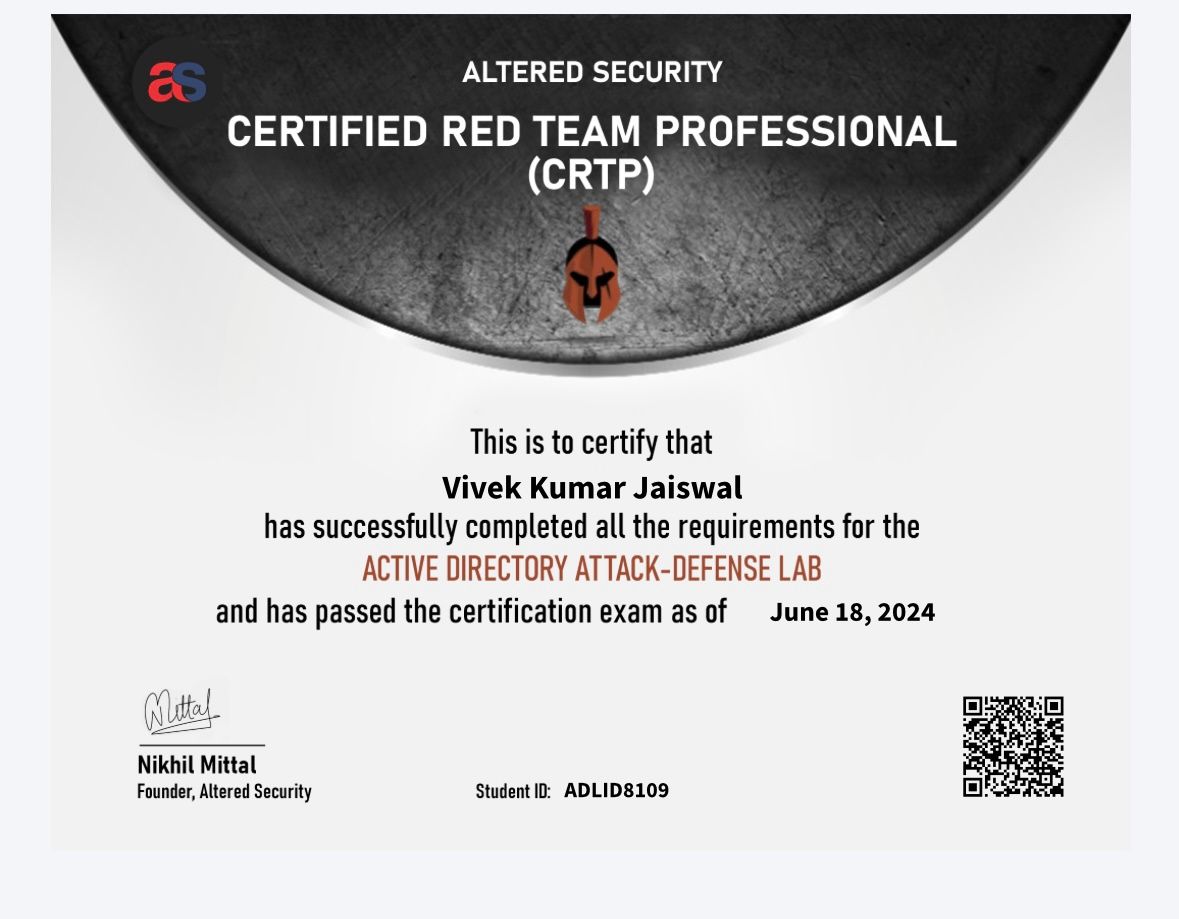 Vivek Kumar Jaiswal on LinkedIn: #upskilling #crtp | 24 comments Vivek Kumar Jaiswal on LinkedIn: #upskilling #crtp | 24 comments