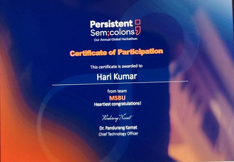 Hari Kumar on LinkedIn: Persistent Systems conducted 24 hours Global ... Hari Kumar on LinkedIn: Persistent Systems conducted 24 hours Global ...
