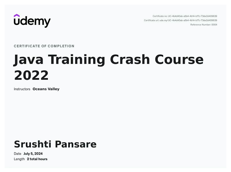 Srushti Pansare on LinkedIn: #java #programming #certificate Srushti Pansare on LinkedIn: #java #programming #certificate
