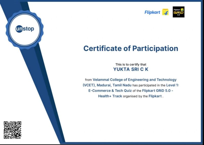 YUKTA SRI CK on LinkedIn: #certificateofparticipation #flipkartgrid5 # ... YUKTA SRI CK on LinkedIn: #certificateofparticipation #flipkartgrid5 # ...