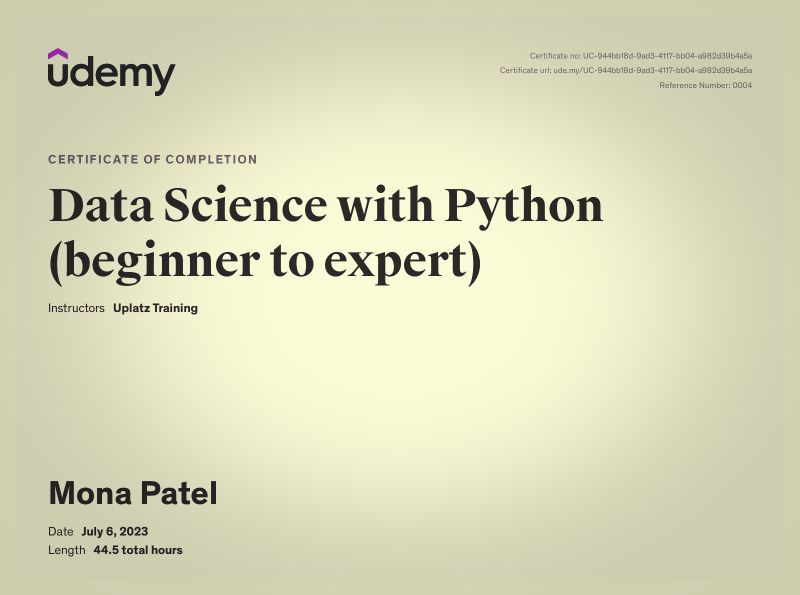 Mona Patel on LinkedIn: #certification #data #python #data Mona Patel on LinkedIn: #certification #data #python #data