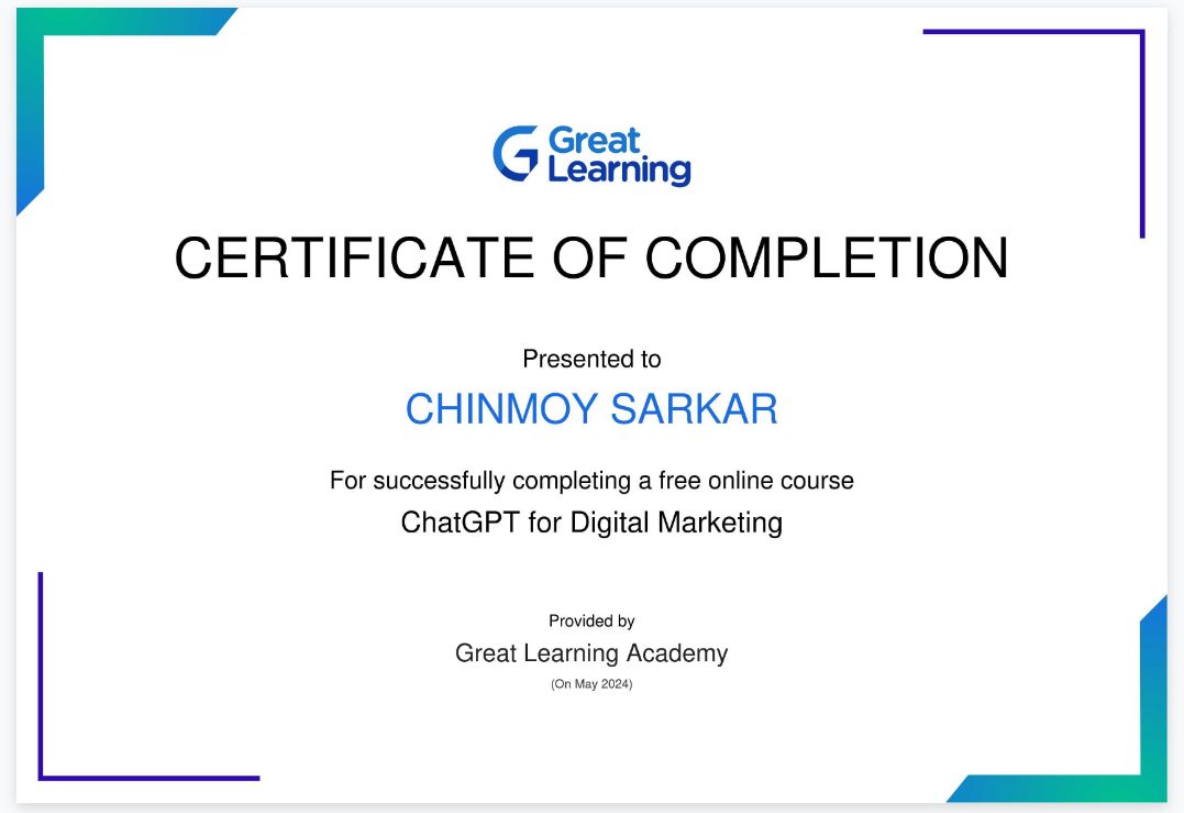 Finished 'ChatGPT for Digital Marketing' course! | Chinmoy Sarkar ... Finished 'ChatGPT for Digital Marketing' course! | Chinmoy Sarkar ...