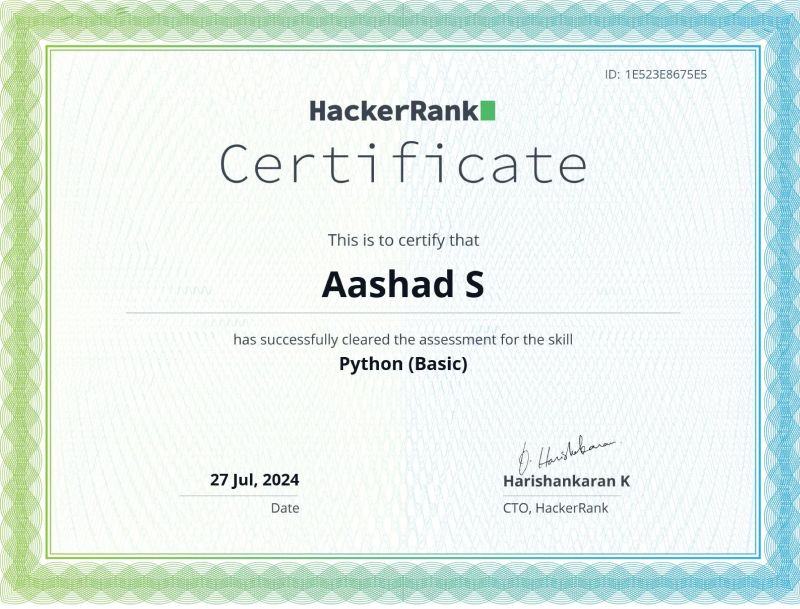AASHAD S on LinkedIn: #certification #hackerrank #learning #skills # ... AASHAD S on LinkedIn: #certification #hackerrank #learning #skills # ...