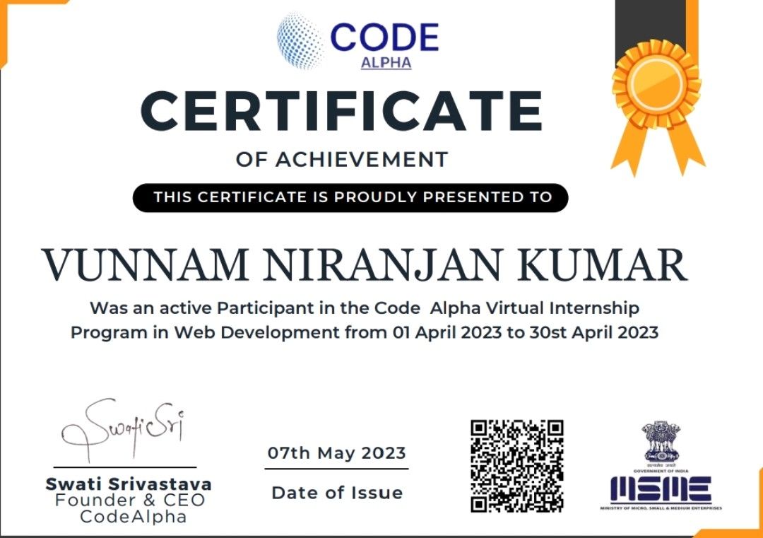 Niranjan Kumar on LinkedIn: #codealpha #webdevelopment #internship Niranjan Kumar on LinkedIn: #codealpha #webdevelopment #internship
