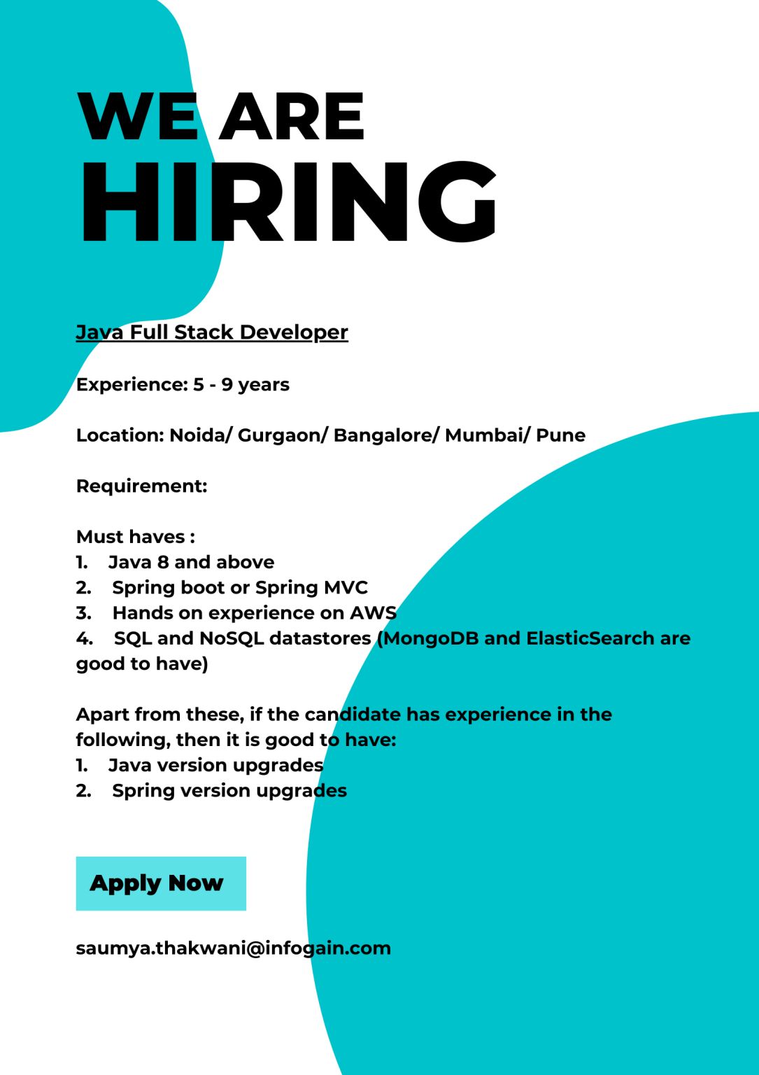 Saumya Thakwani on LinkedIn: Infogain is hiring! We are looking for ... Saumya Thakwani on LinkedIn: Infogain is hiring! We are looking for ...