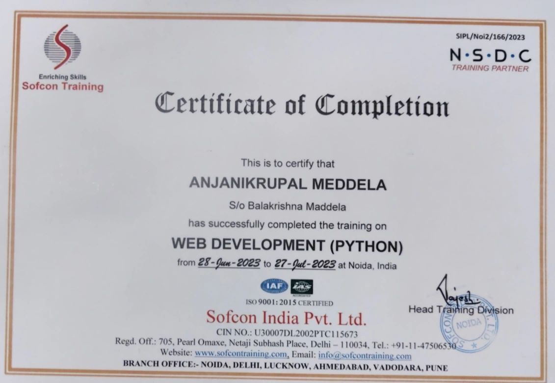 ANJANIKRUPAL MADDELA on LinkedIn: #webdevelopment #python #sofcon #django ANJANIKRUPAL MADDELA on LinkedIn: #webdevelopment #python #sofcon #django