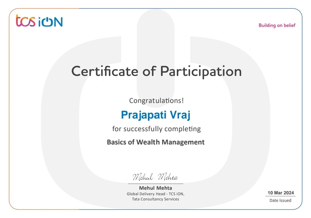 vraj Prajapati on LinkedIn: #wealthmanagement #tcs #continuouslearni # ... vraj Prajapati on LinkedIn: #wealthmanagement #tcs #continuouslearni # ...