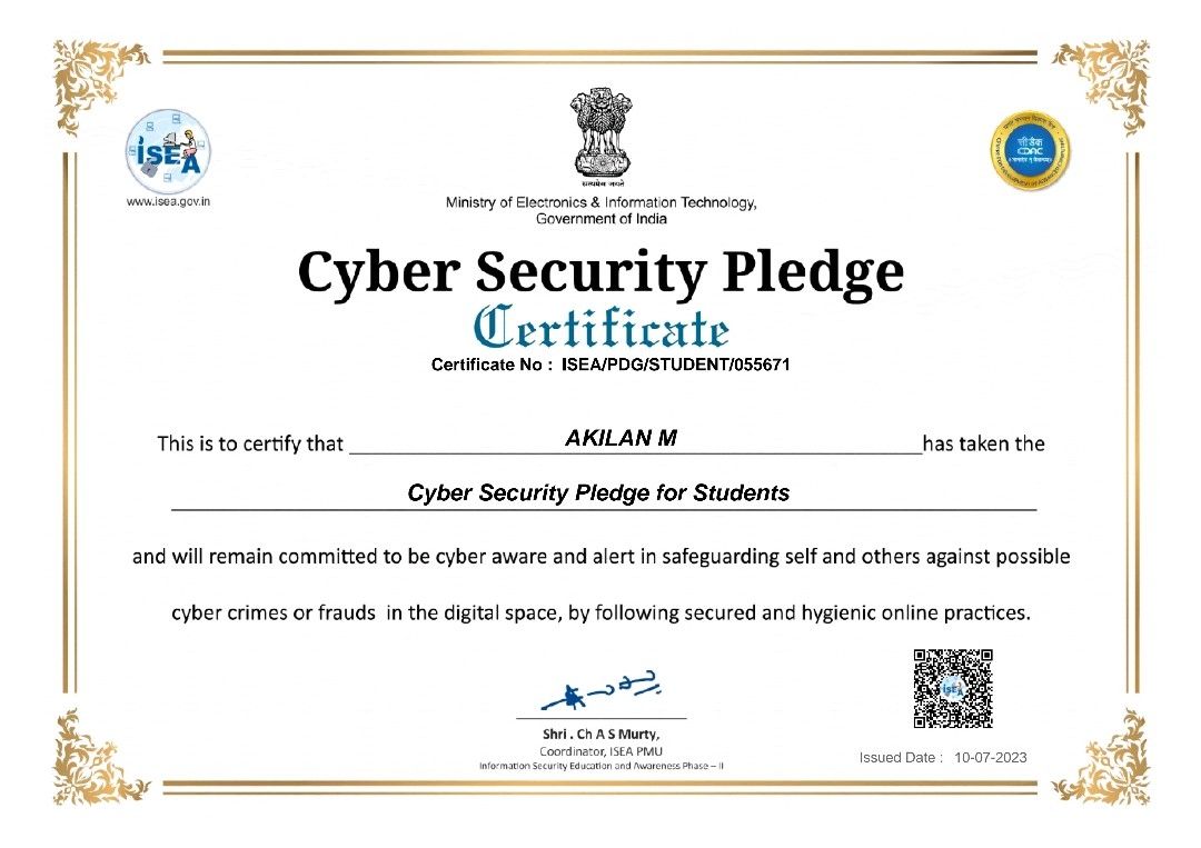 Akilan M on LinkedIn: Just earned a new certification on Cyber Security ... Akilan M on LinkedIn: Just earned a new certification on Cyber Security ...