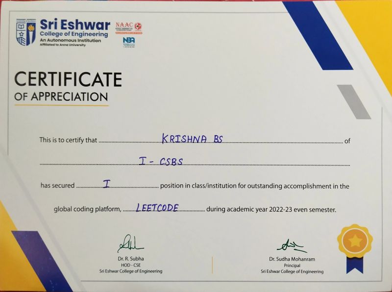 Krishna B S on LinkedIn: #leetcode #coding Krishna B S on LinkedIn: #leetcode #coding