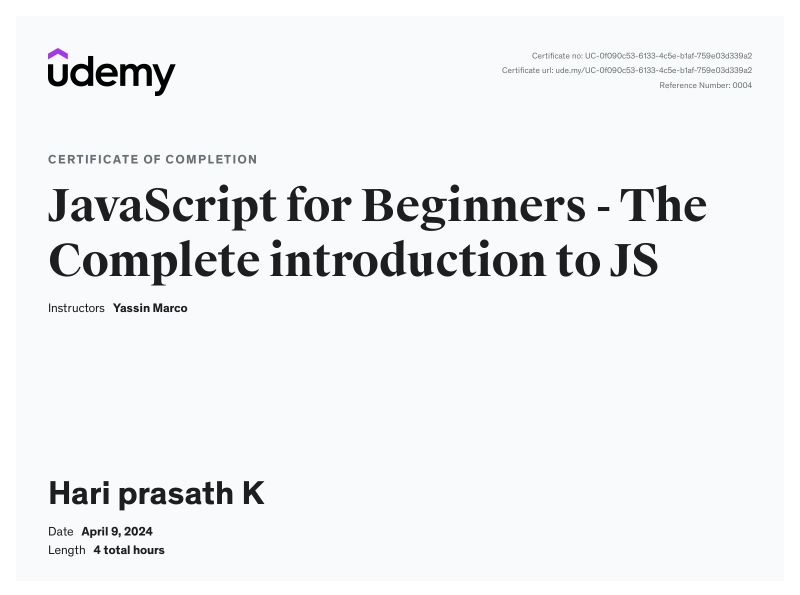 Hari prasath K on LinkedIn: #javascript #programming #udemy #webdevelopment Hari prasath K on LinkedIn: #javascript #programming #udemy #webdevelopment