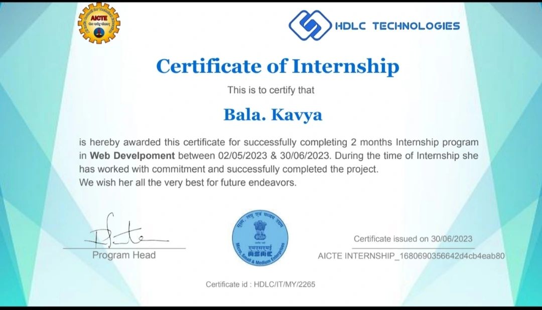 Kavya. Bala on LinkedIn: #internship #webdevelopment Kavya. Bala on LinkedIn: #internship #webdevelopment