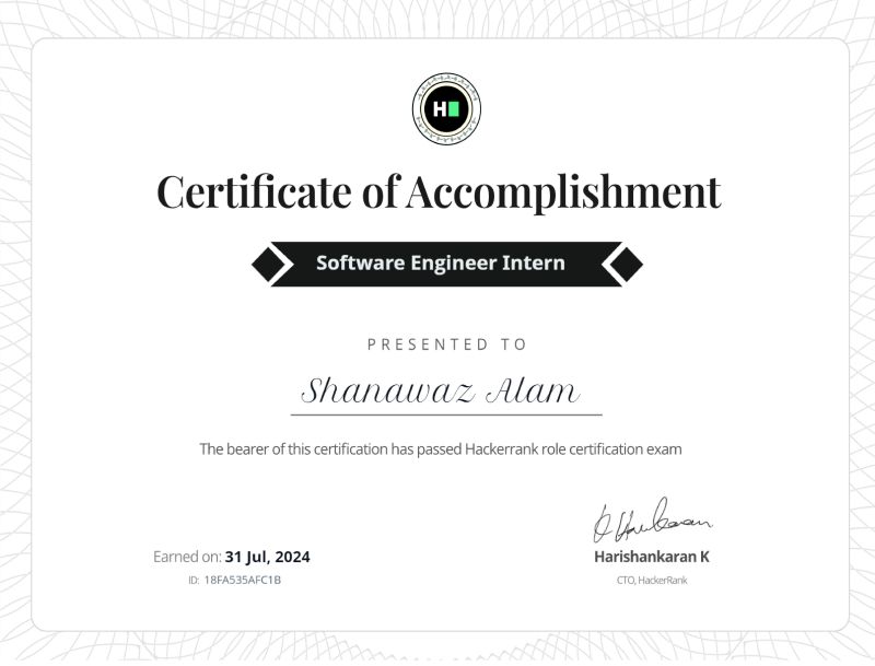 Shanawaz Alam on LinkedIn: #softwareengineering #hackerrank # ... Shanawaz Alam on LinkedIn: #softwareengineering #hackerrank # ...
