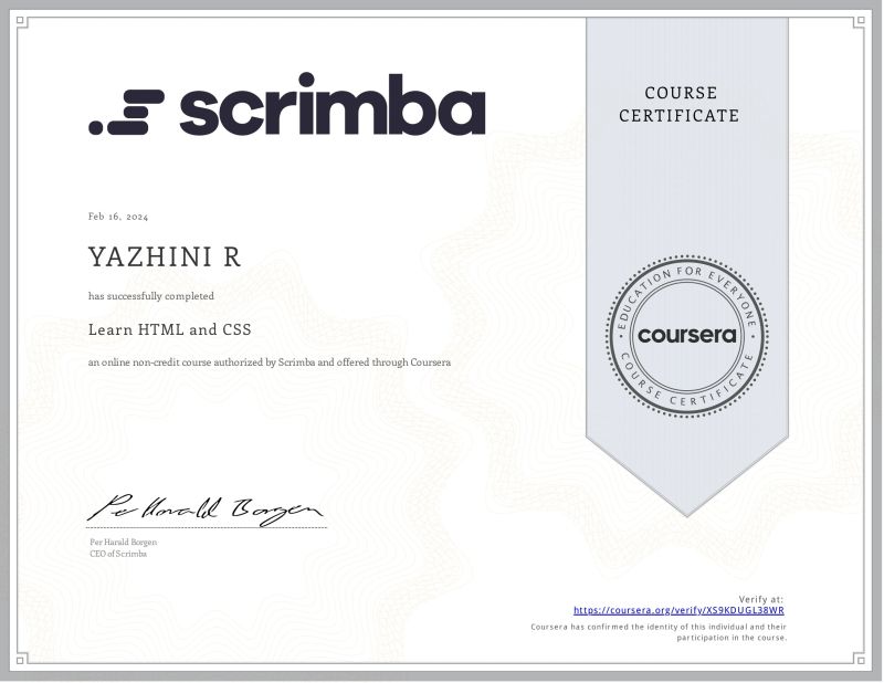 Yazhini R on LinkedIn: #html #css #coursera #scrimba #webdevelopment Yazhini R on LinkedIn: #html #css #coursera #scrimba #webdevelopment