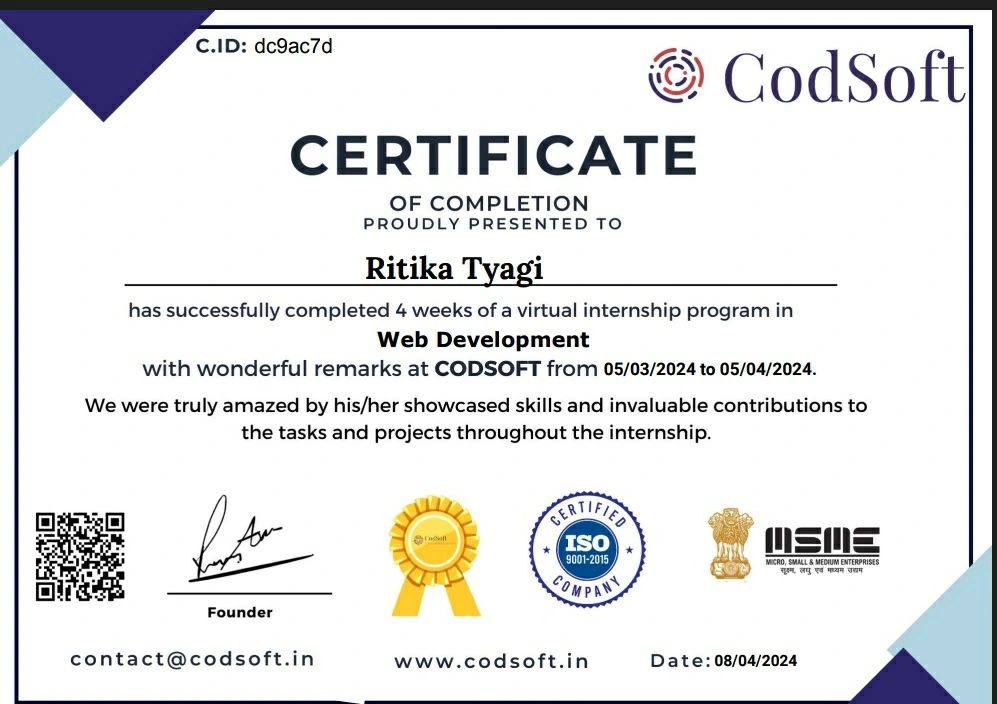 Ritika Tyagi on LinkedIn: #codsoft #cip #internship Ritika Tyagi on LinkedIn: #codsoft #cip #internship