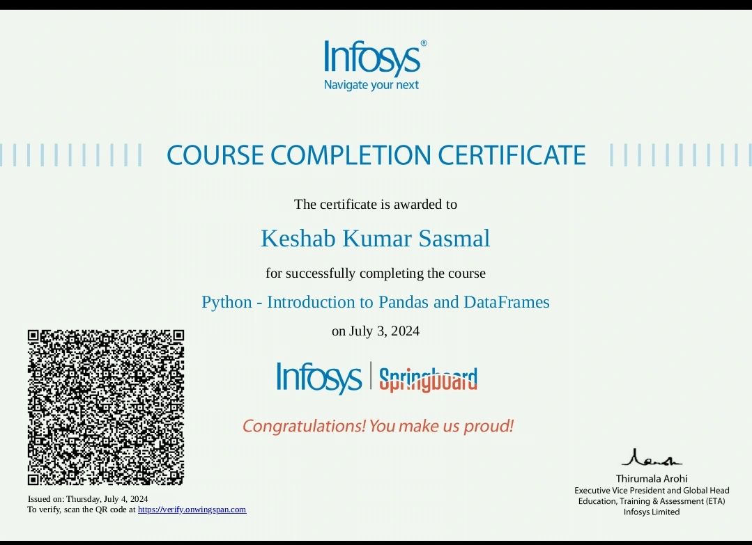 Keshab Kumar Sasmal on LinkedIn: #infosysspringboard #continuous # ... Keshab Kumar Sasmal on LinkedIn: #infosysspringboard #continuous # ...
