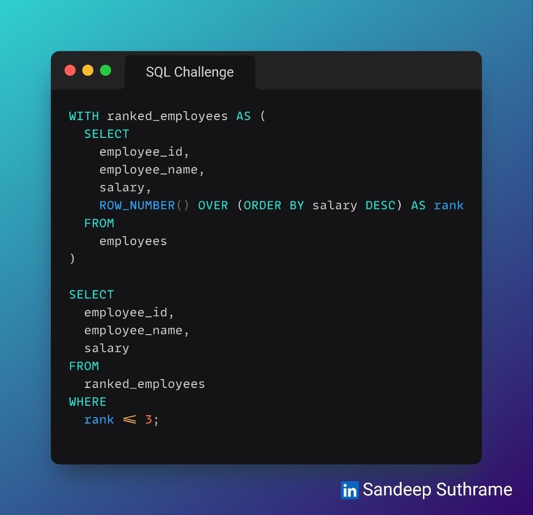 Sandeep Suthrame on LinkedIn: #sql #dataanalytics #sqlchallenge # ... Sandeep Suthrame on LinkedIn: #sql #dataanalytics #sqlchallenge # ...