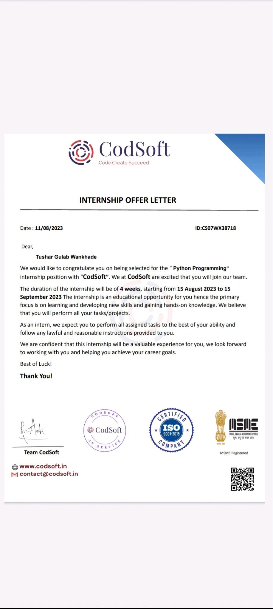 Tushar Wankhade on LinkedIn: #codsoft #codesoftinternship # ... Tushar Wankhade on LinkedIn: #codsoft #codesoftinternship # ...