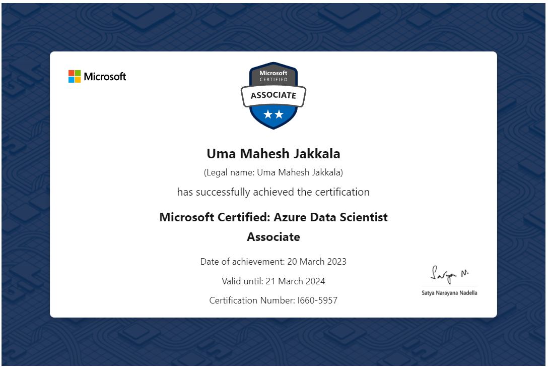 UMA MAHESH JAKKALA on LinkedIn: #microsoft #azure #datascience #associate UMA MAHESH JAKKALA on LinkedIn: #microsoft #azure #datascience #associate