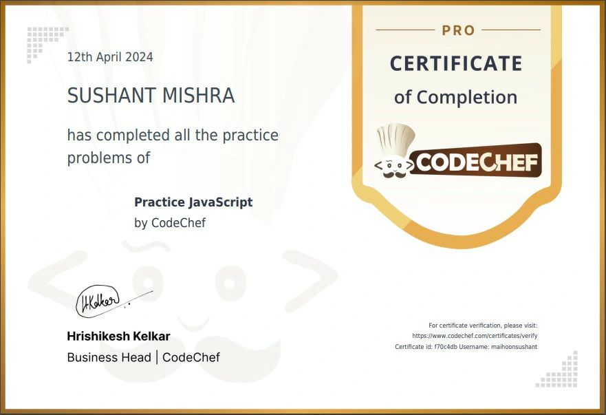 Sushant Mishra on LinkedIn: #javascript #codechef #programmingjourney Sushant Mishra on LinkedIn: #javascript #codechef #programmingjourney