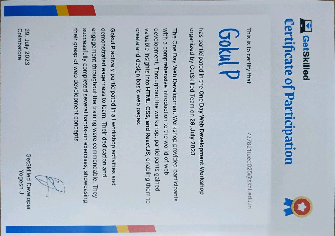 Gokul P on LinkedIn: Workshop - HTML, CSS, REACT JS Gokul P on LinkedIn: Workshop - HTML, CSS, REACT JS
